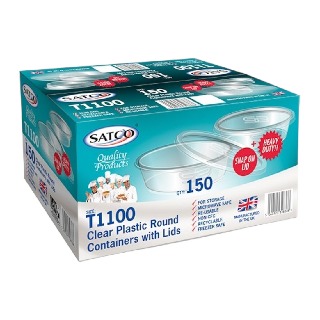 Buy T1100 Satco Round Container with Lids - Food Packaging Direct